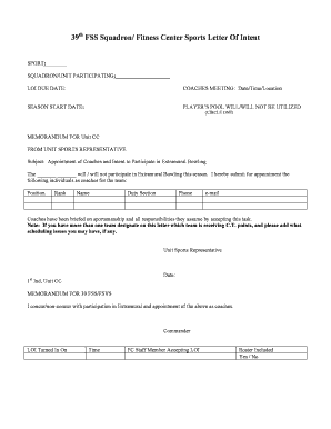 Fillable Online Intramural sports Letter of Intent - 39FSScom Fax Email ...