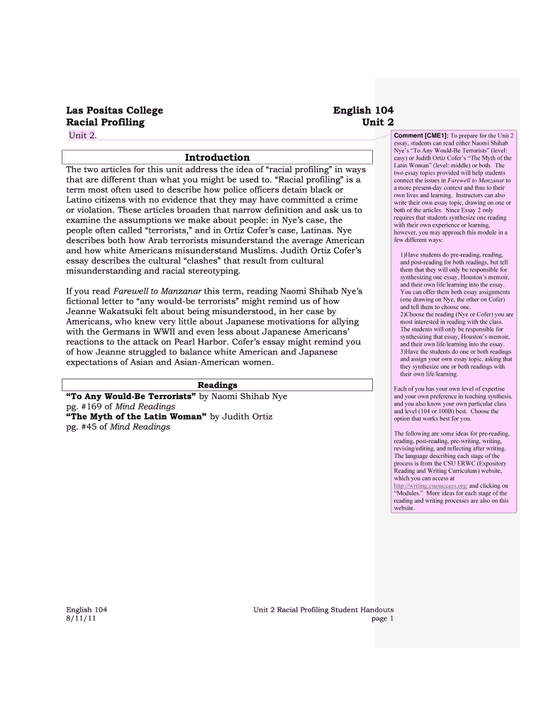 Fillable Online cap 3csn Unit 2 Racial Profiling Instructor Version ...