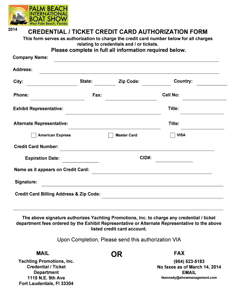 Fillable Online CREDENTIAL TICKET CREDIT CARD AUTHORIZATION FORM Fax ...