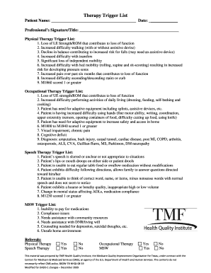 Fillable Online Therapy Trigger List therapy triggers Fax Email Print ...
