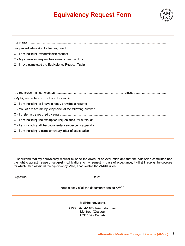 Fillable Online Equivalency Request Form - Formations en Fax Email ...