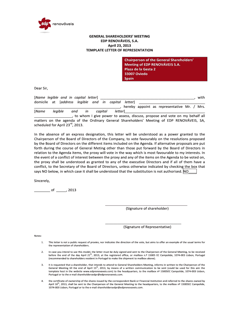 Fillable Online TEMPLATE LETTER OF REPRESENTATION Fax Email Print ...