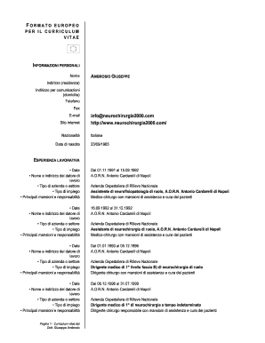 Fillable Online Curriculum vitae formato europeo Fax Email Print ...