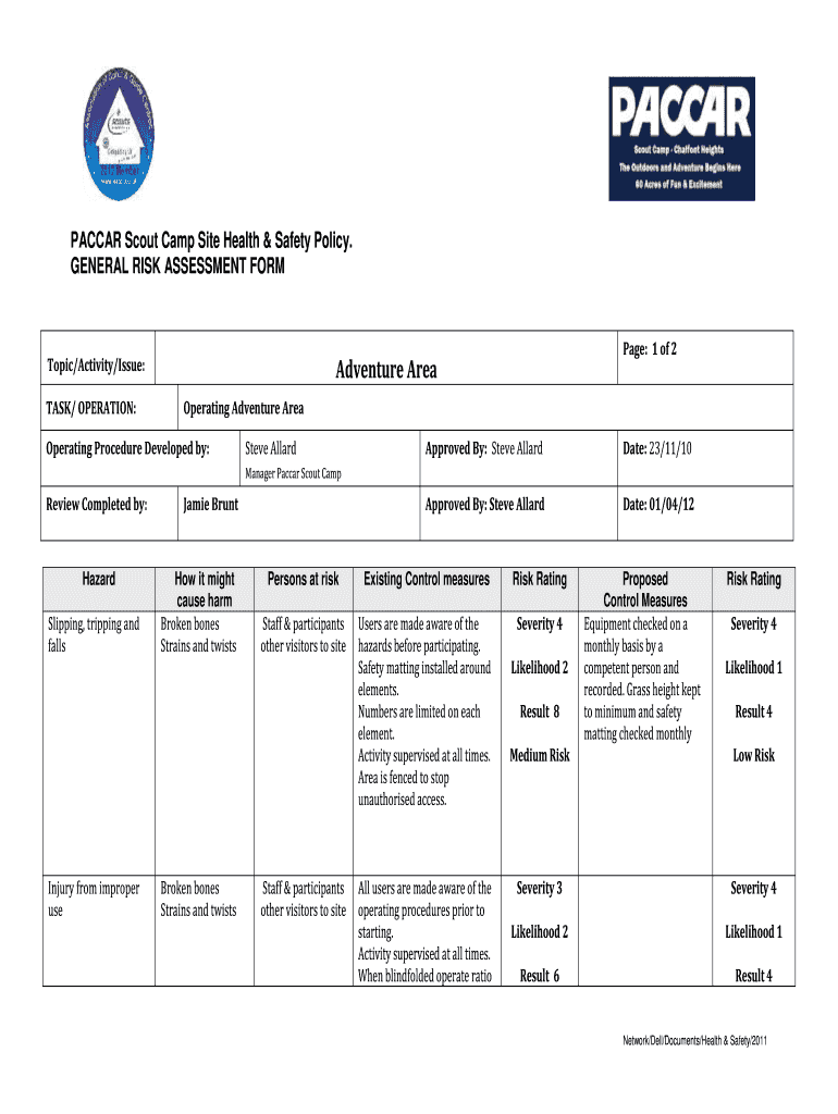 Fillable Online paccarscoutcamp Operating Adventure Area - Paccar Scout ...