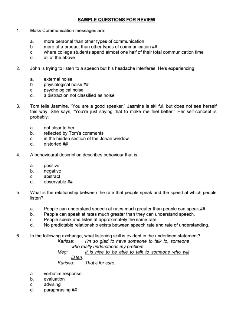 Fillable Online SAMPLE QUESTIONS FOR REVIEW Fax Email Print - pdfFiller