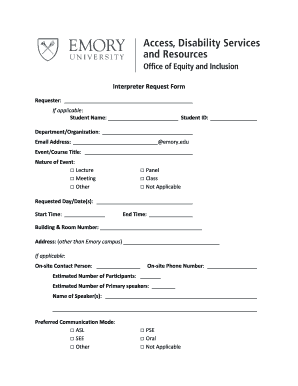 Fillable Online equityandinclusion emory Interpreter Request Form ASL ...