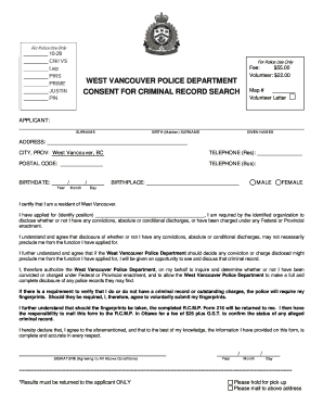 Fillable Online wvpd West vancouver police department consent for ...
