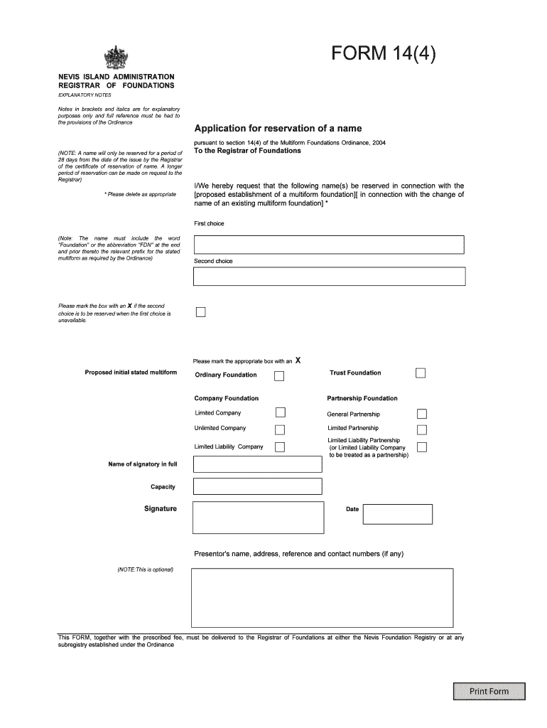 Fillable Online FORM 144 - Application for reservation of name Fax ...