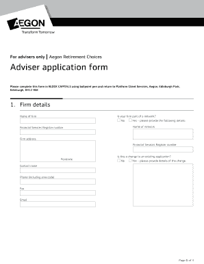 Fillable Online aegon co Adviser application form PDF - 237kb - Aegon ...