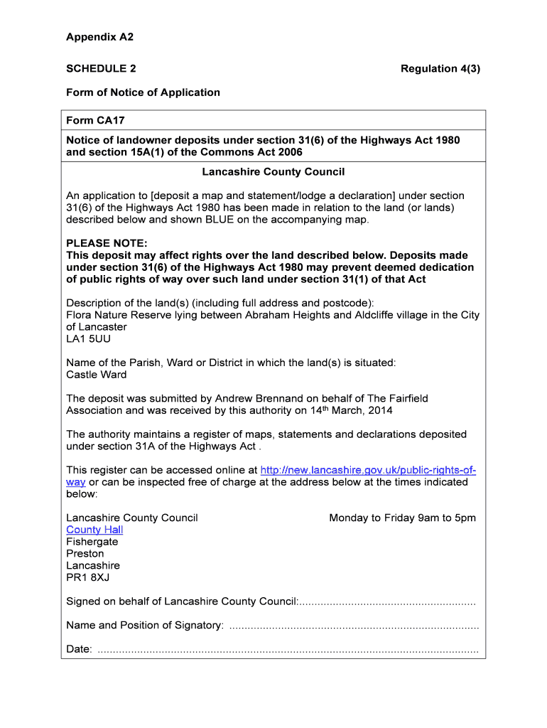 Fillable Online Appendix A2 SCHEDULE 2 Regulation 4 3 Form Of Notice