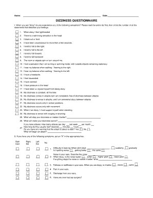 Fillable Online Name Date DIZZINESS QUESTIONNAIRE Fax Email Print ...