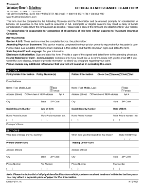 Fillable Online Trustmark Cancer and Critical Illness Claim Form - FBMC ...