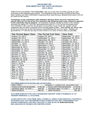 Fillable Online SEMI-MONTHLY PAY DATE SCHEDULE Fax Email Print - pdfFiller