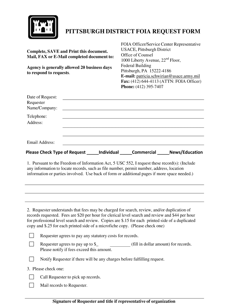 Fillable Online PITTSBURGH DISTRICT FOIA REQUEST FORM Fax Email Print ...