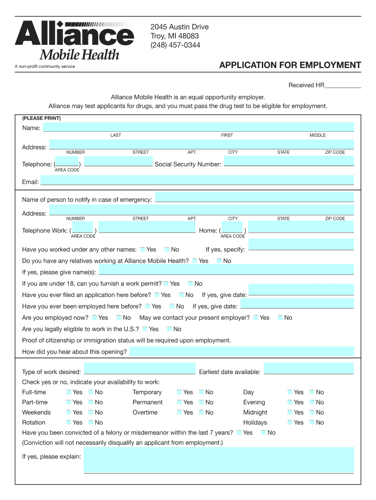 Fillable Online alliancemobilehealth Alliance Mobile Health Application ...