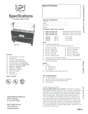 Fillable Online Duke EconoMate Buffet Unit DPAH-3-HF DPAH-4-HF Spec ...