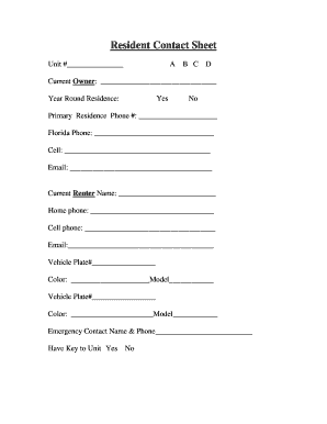 Fillable Online eastwoodshores4 Resident Contact Sheet 2 - Eastwood ...