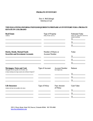 Fillable Online Probate Inventory The following information is required ...