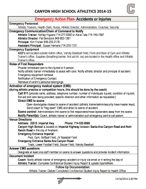 Fillable Online Emergency Action Plan- Accidents or Injuries Fax Email ...