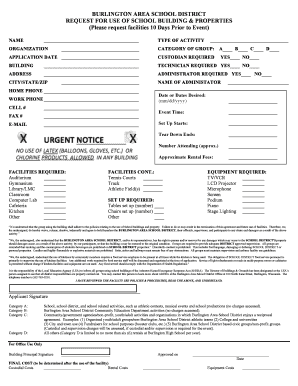 Fillable Online basd k12 wi Building Usage Form - Burlington Area Schools Fax Email Print ...