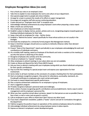 Fillable Online Employee Recognition Ideas (no cost) Fax Email Print ...