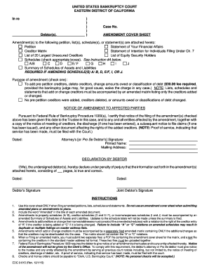 Fillable Online caeb uscourts Amendment Cover Sheet - Eastern District ...