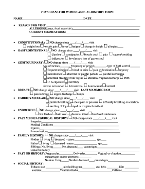 Fillable Online physiciansforwomen REASON FOR VISIT ...