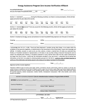 Fillable Online areaivagency Zero Income Claimant Affidavit ...