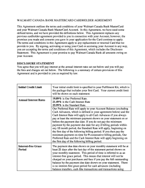 Fillable Online WALMART CANADA BANK MASTERCARD CARDHOLDER AGREEMENT Fax ...