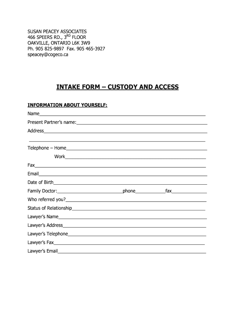 Fillable Online susanpeaceyassociates Custody access intake forms- R2 ...