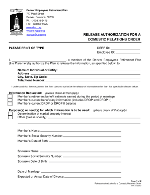 Fillable Online derp DRO Release Authorization - Denver Employees ...