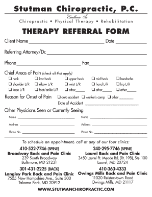 Fillable Online Therapy referral form - Stutman Chiropractic Fax Email ...