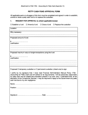 Fillable Online PETTY CASH FUND APPROVAL FORM - Finance Fax Email Print ...