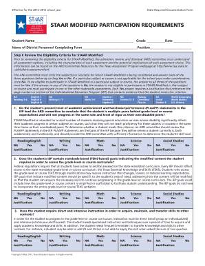 Fillable Online STAAR MODIFIED PARTICIPATION REqUIREMENTS Fax Email ...