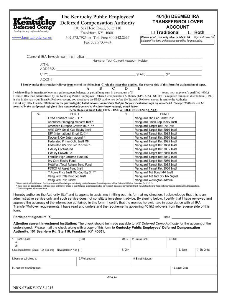 Fillable Online 401k Deemed IRA TransferRollover Form - Deferred ...
