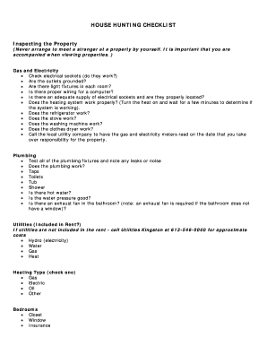 Fillable Online HOUSE HUNTING CHECKLIST Fax Email Print - pdfFiller