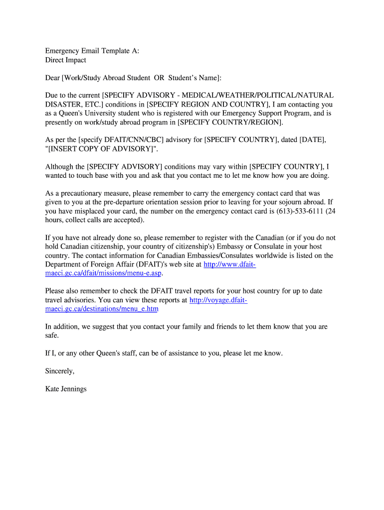Fillable Online Emergency Email Template A: Fax Email Print - pdfFiller