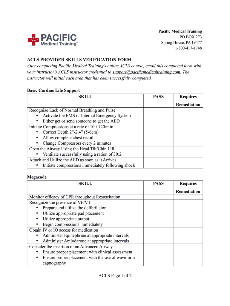 Fillable Online Skills form for ACLS course - Fax Email Print - pdfFiller