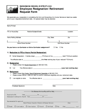 Fillable Online Employee ResignationRetirement Request Form - Snohomish ...
