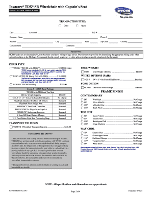 Fillable Online Invacare TDX SR Wheelchair with Captain39s Seat ...