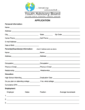 Fillable Online Youth Advisory Board Application Fax Email Print ...