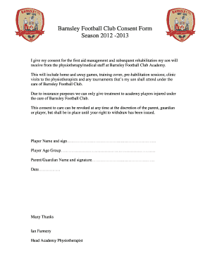 Fillable Online barnsleyfcacademy co Barnsley Football Club Consent ...
