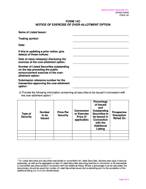 Fillable Online Form 14c notice of exercise of over-allotment option ...