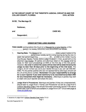 Fillable Online ORDER SETTING LONG HEARING Fax Email Print - pdfFiller