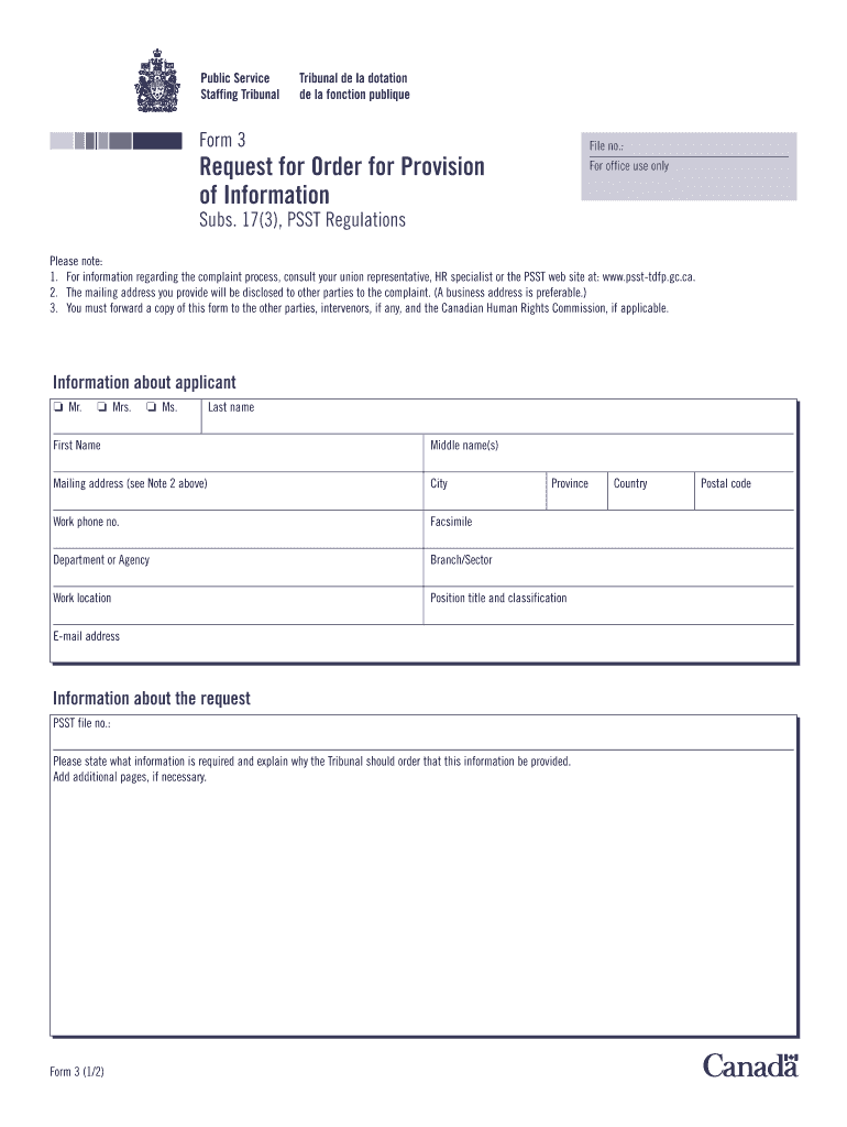 Fillable Online Form 3 Request for Order for Provision of Information ...