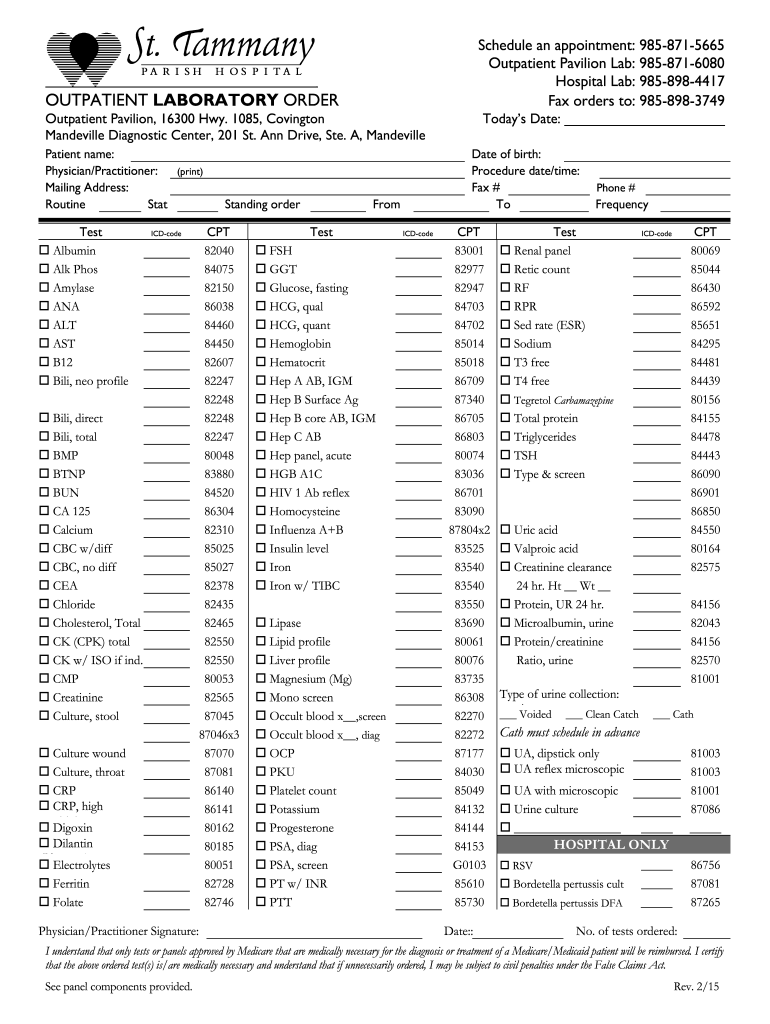 Generic Lab Order Form Fill Online Printable Fillable Blank 