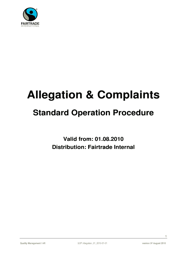 Fillable Online Allegation Complaints - Fairtrade International Fax ...