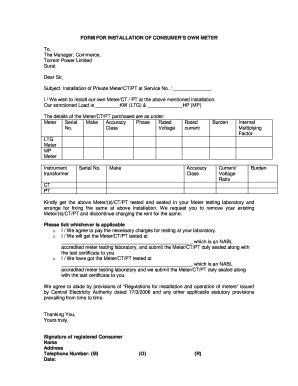 Fillable Online Customer Own Meter Installation - Torrent Power Fax ...