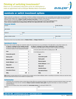 Fillable Online Nominate or switch investment options form - AvSuper ...