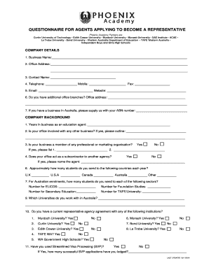 Fillable Online Questionnaire for agents applying to become a - Phoenix Academy Fax Email Print ...
